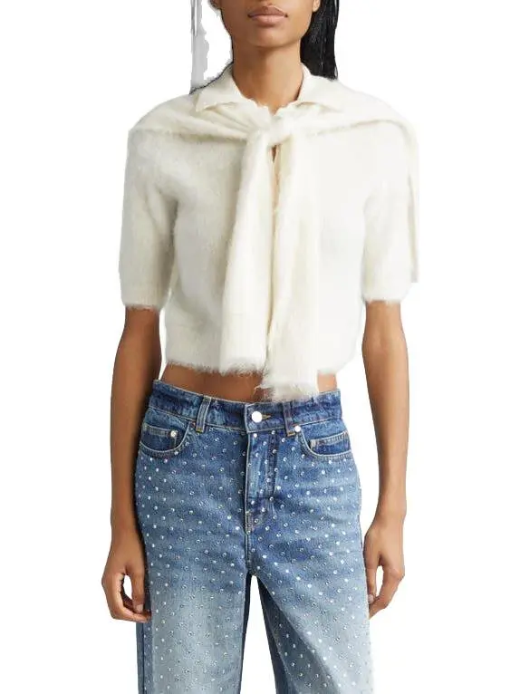 Monse Tie Scarf Overlay Crop Polo - Cream