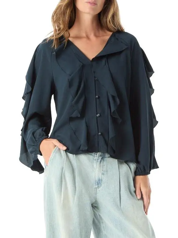 DO BY DEE OCLEPPO Elysia Ruffle Top - New Navy