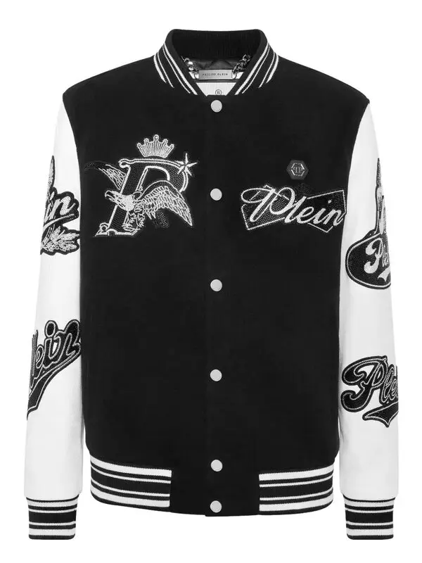 Philipp Plein Eagle-embellished Varsity Bomber Jacket - Black
