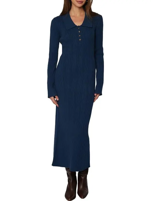 LOST + WANDER Giustina Long Sleeve Midi Sweater Dress - Deep-teal