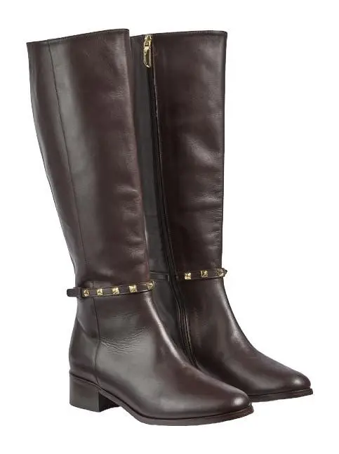 LK BENNETT Stevie Stud Detail Knee High Boots - Brown