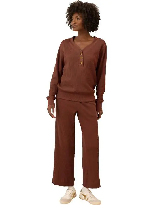 PACT Thermal Waffle Wide Leg Pant - Mahogany Brown