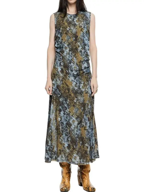Bimba Y Lola Snake Print Ruched Dress - Snake Khaki