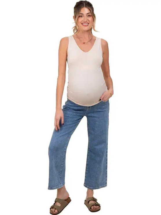 PINKBLUSH Cropped Denim Maternity Jeans - Blue