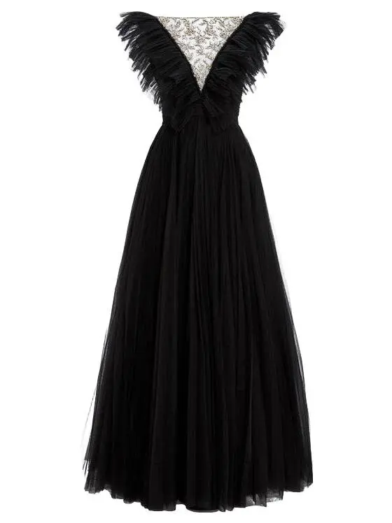 Jenny Packham Foxglove Embellished Ruffled Tulle Maxi Dress - Liquorice