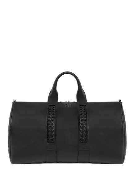 AVITEUR Leather Weave Duffle Bag - Black