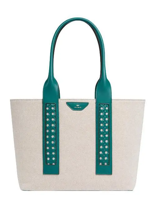AVITEUR Intreccio Weave Canvas Tote - Teal