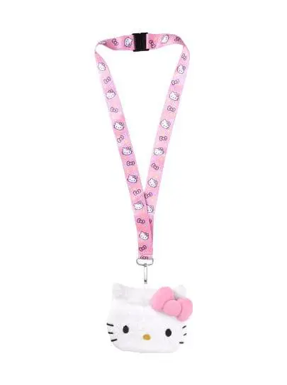 HELLO KITTY Coin Purse Id Holder Travel Lanyard - White/ Pink