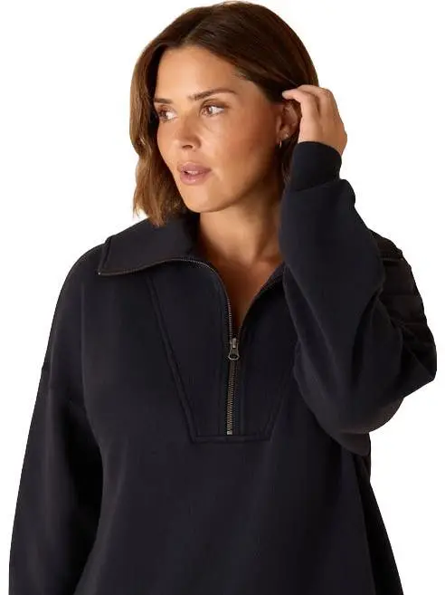 LIVE UNLIMITED Half Zip Cotton Fleece Sweatshirt - Navy