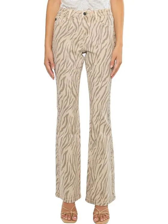 KANCAN Zellie High Rise Flare Jeans - Beige Zebra Print