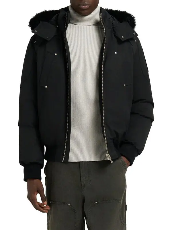 Moose Knuckles Shearling Trim Down Bomber Jacket - Blk Wblk S