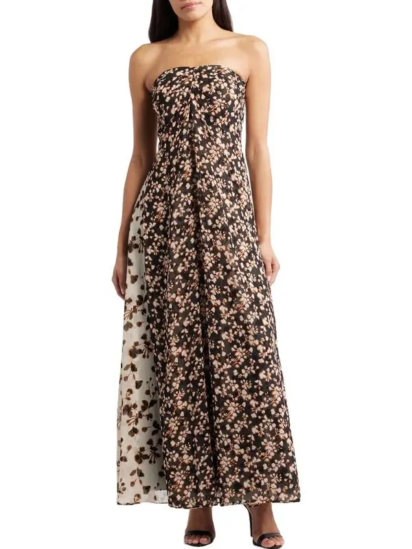Parker Seleste Floral Strapless Maxi Dress - Rich Black