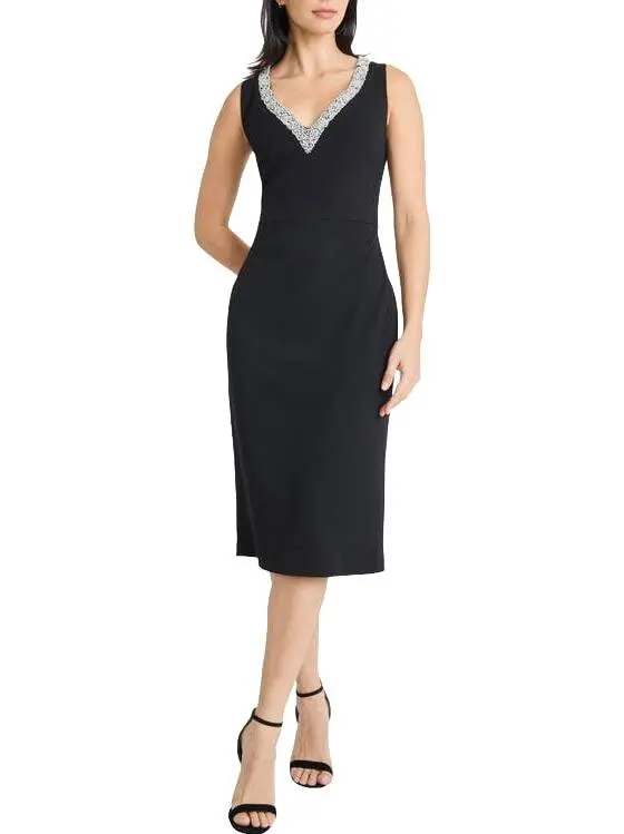Maggy London Rhinestone Detail Sheath Midi Dress - Black