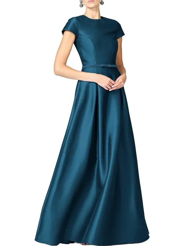 Sachin & Babi Blythe Box Pleat Belt Gown - Bottle Green