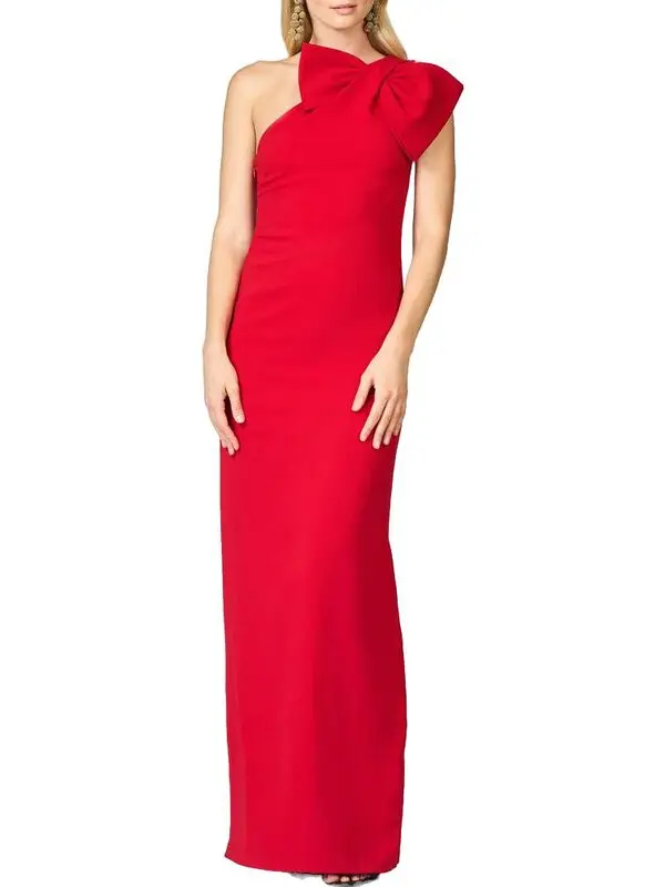 Sachin & Babi Cosette Bow One-shoulder Column Gown - Cardinal