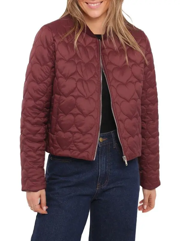 PETAL & PUP Genevieve Heart Quilted Bomber Jacket - Cherry