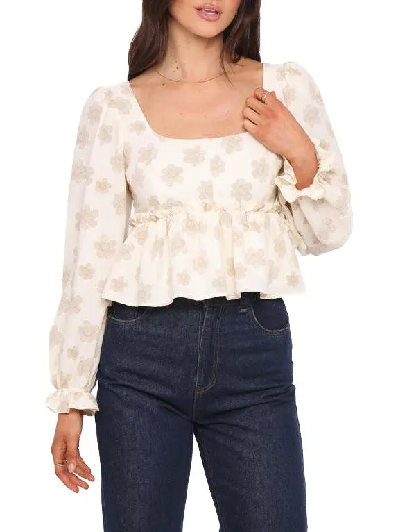 PETAL & PUP Cielo Floral Peplum Top - Sand Beige Floral