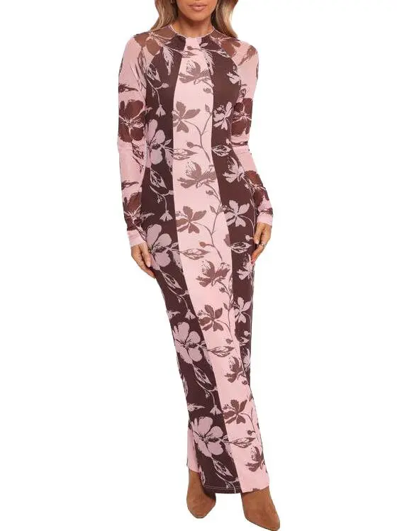 PETAL & PUP Bellatrix Long Sleeve Maxi Dress - Pink Brown Floral