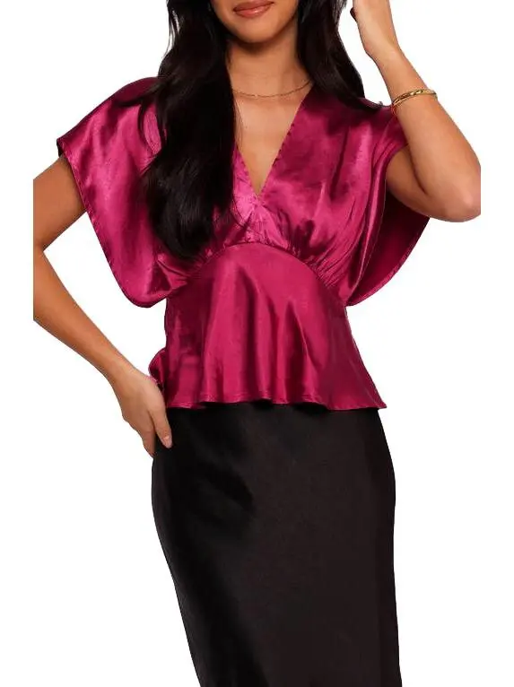 PETAL & PUP Peplum Satin Top - Raspberry