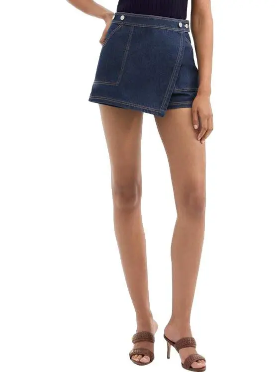 Veronica Beard Winslet Wrap Denim Skort - Indigo Rinse
