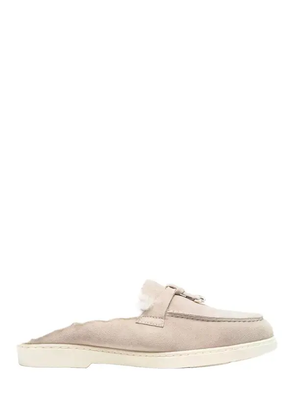 DOUCAL'S Fur-trimmed Suede Mules - Neutrals