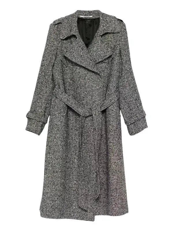 Tagliatore Herringbone-pattern Belted Coat - Black
