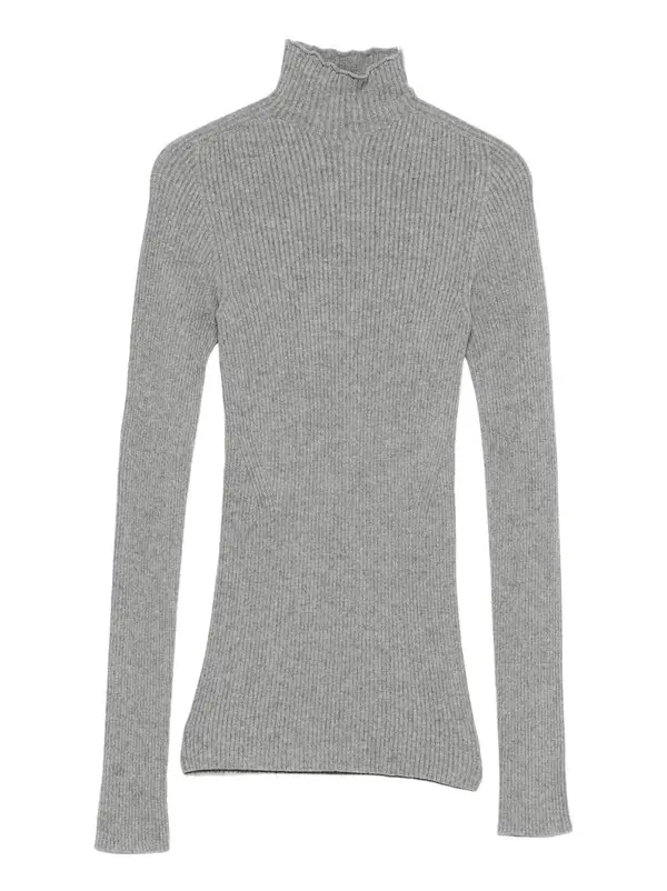 SOLOTRE Ribbed High Neck Sweater - Grey