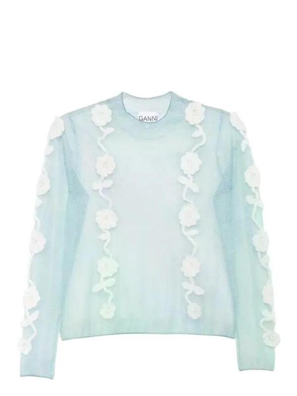 GANNI Floral-appliqué Blouse - Blue