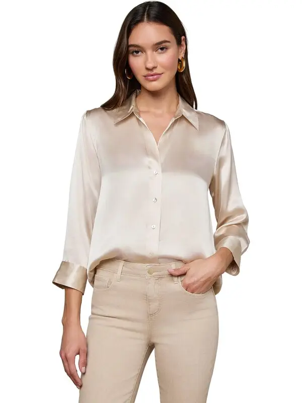 L'Agence Dani Silk Blouse Top - Champagne
