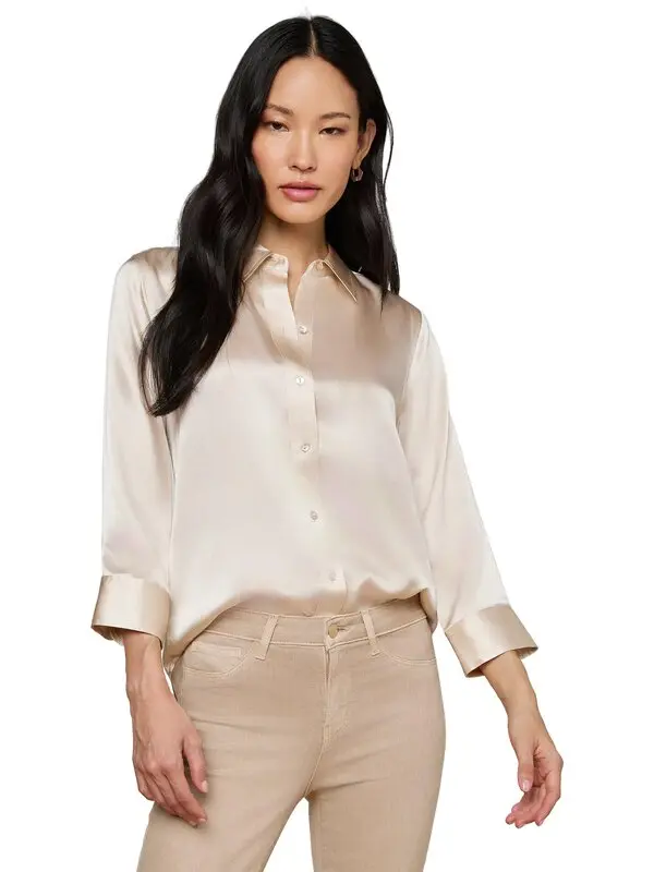L'Agence Dani Silk Blouse Top - Champagne