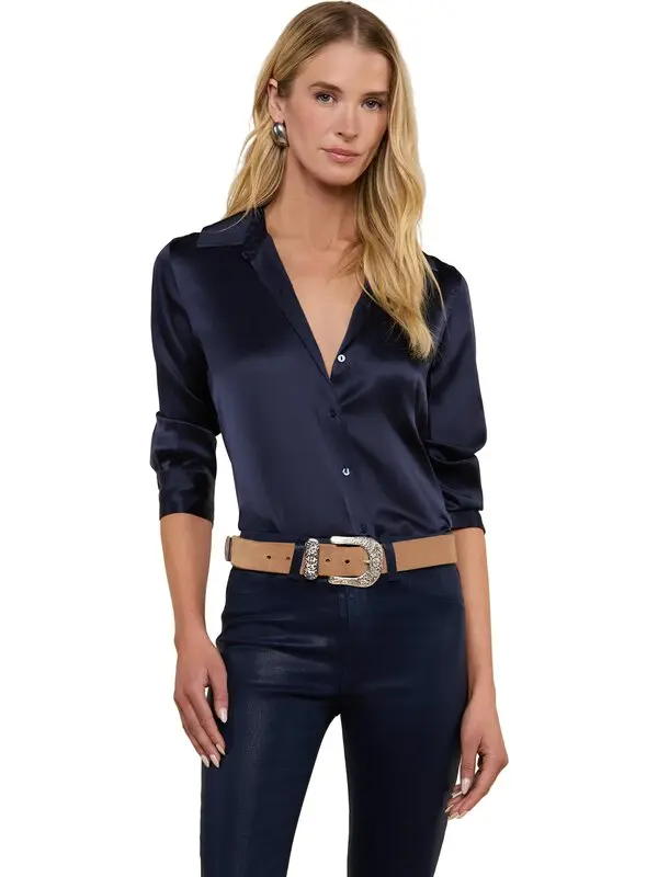 L'Agence Dani Silk Blouse Top - Midnight