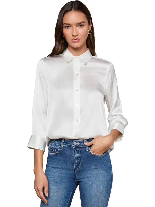 L'Agence Dani Silk Blouse Top - Ivory