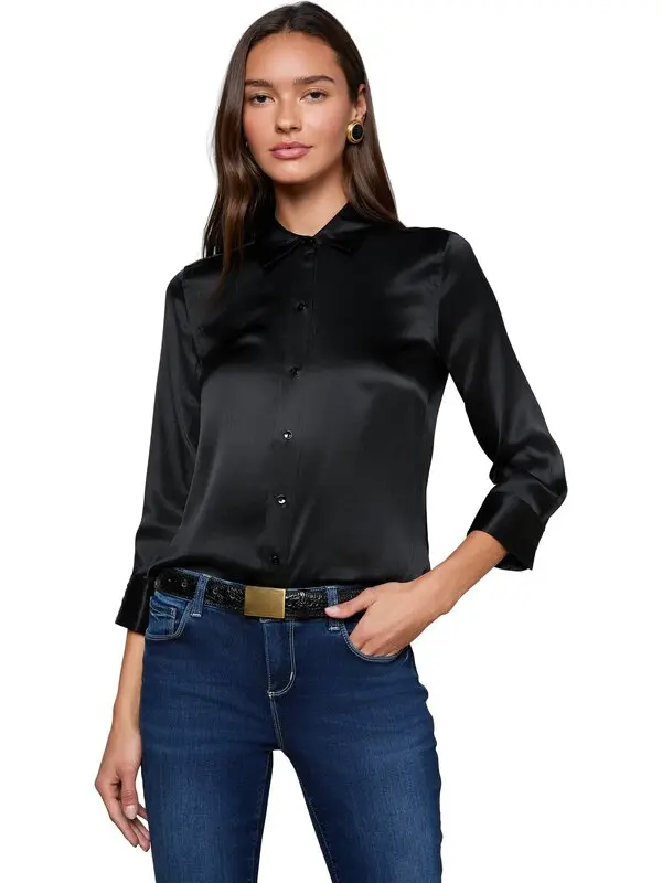 L'Agence Dani Silk Button-down Blouse - Black