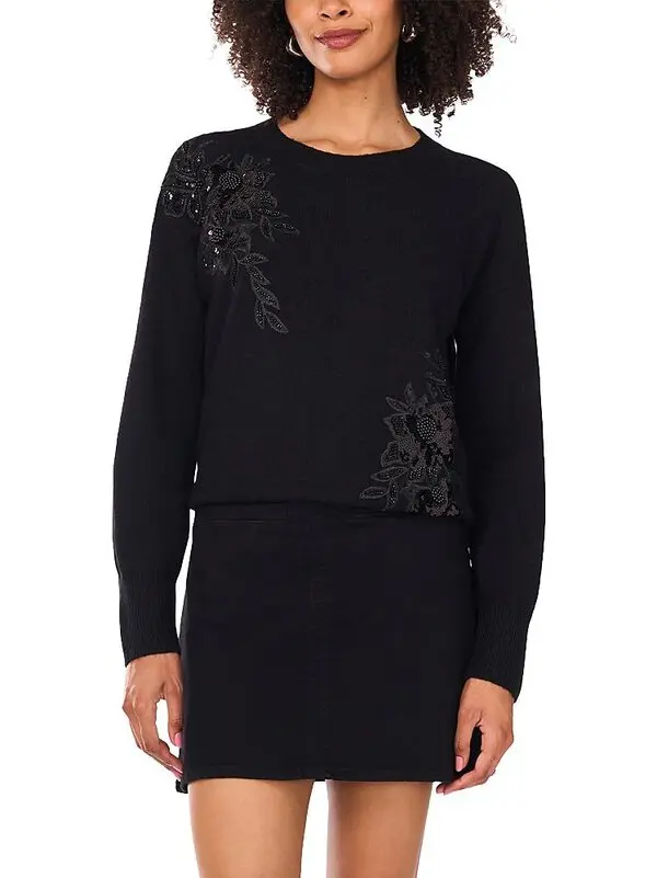 Vince Camuto Embellished Crewneck Sweater - Rich Black