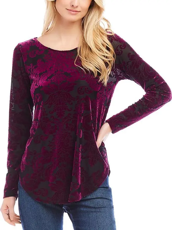 Karen Kane Velvet Burnout Shirt - Wine