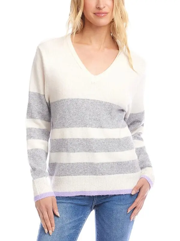 Karen Kane Striped V-neck Sweater - Stripe