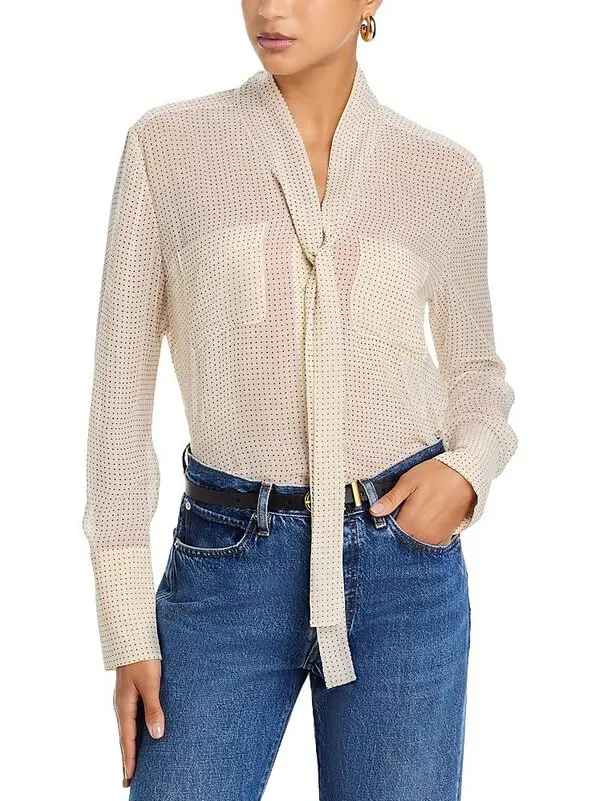 FRAME Silk Polka Dot Blouse - Ecru Multi