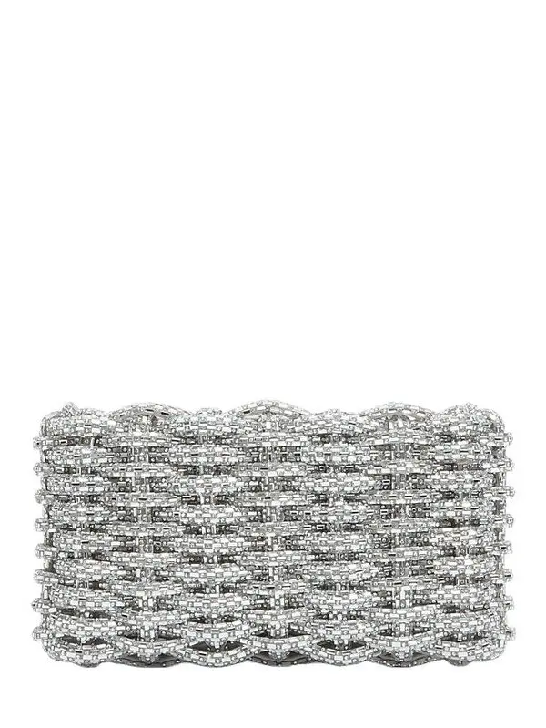 Simkhai Morgan Woven Beaded Clutch - Silver