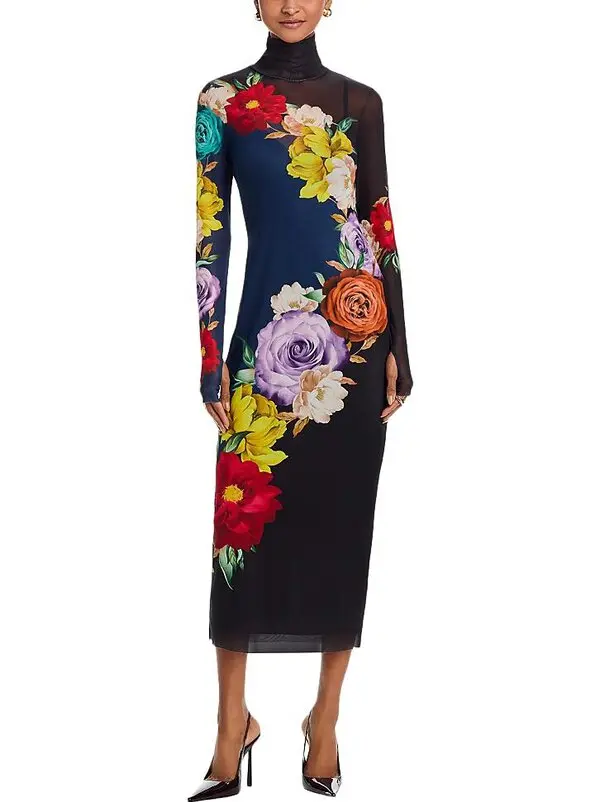 AFRM Placement Print Midi Dress - Citron Block Floral