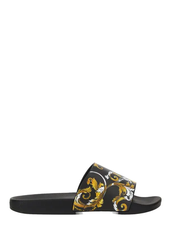 Versace Slide Sandal With Logo - Black