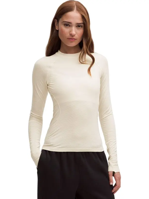 Lululemon Diamond-texture Wool-blend Crewneck Base Layer - Light Ivory/black