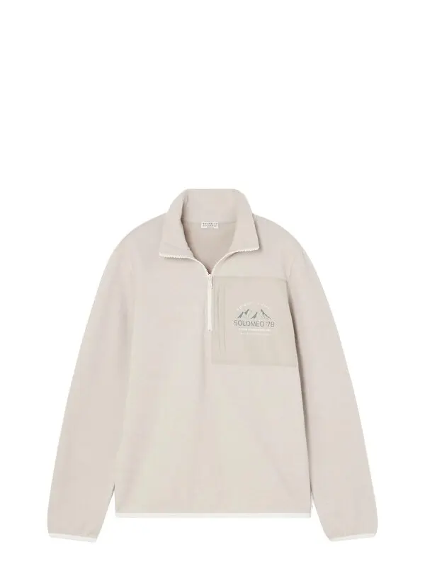 Brunello Cucinelli Printed Cashmere-blend Half-zip Sweatshirt - Neutrals