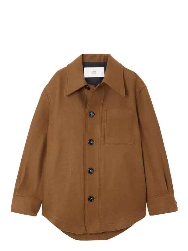 AMI Paris Frayed Wool-twill Overshirt - Brown