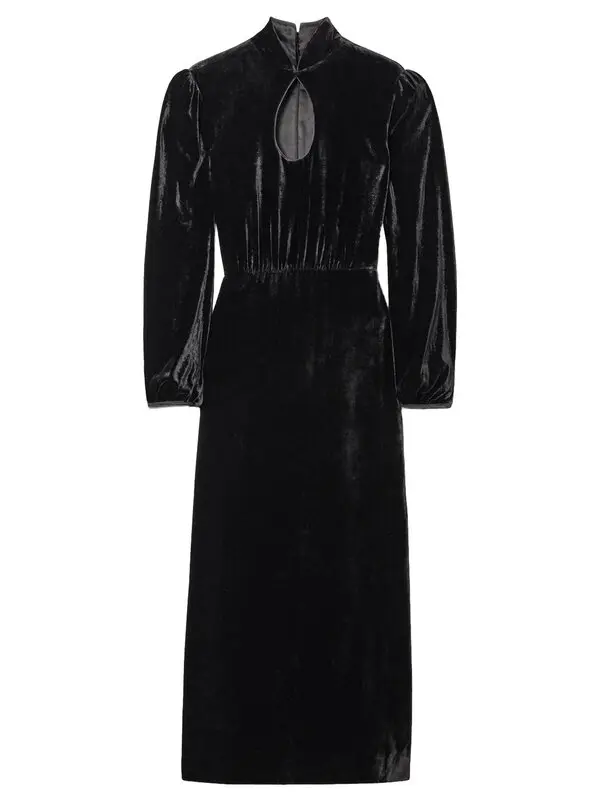Saloni Domino Cutout Velvet Turtleneck Midi Dress - Black