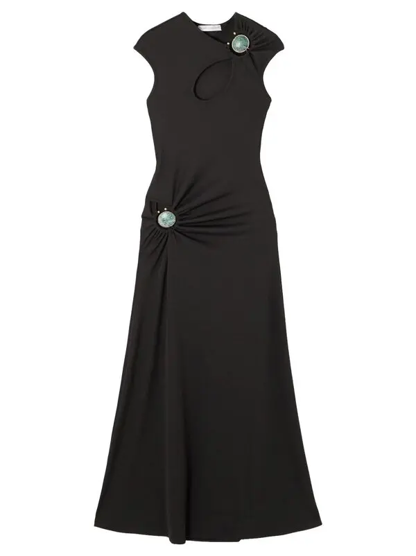 Christopher Esber Hollow Cutout Embellished Ribbed Jersey Maxi Dress - Gray