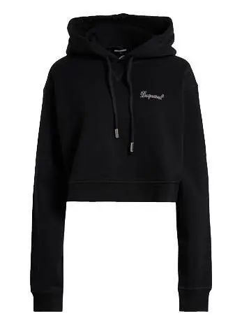 Dsquared2 Cropped Cotton Hoodie With Crystal Embellishments - Black