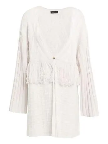 Fabiana Filippi Jacquard Knit Cardigan With Fringe - White