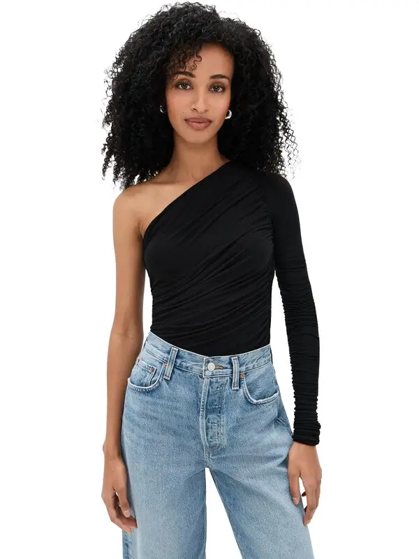 AGOLDE Annette One-shoulder Ruched Top - Black