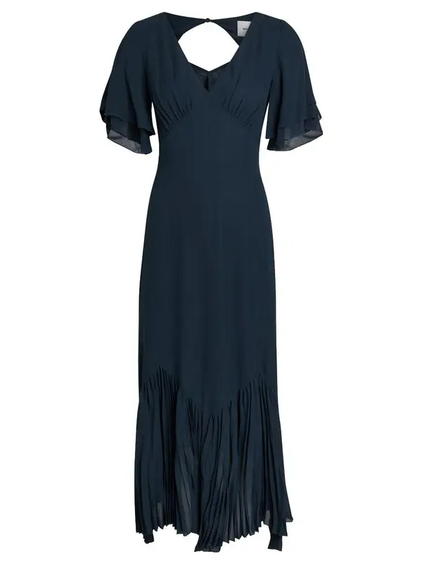 REFORMATION Salvia Flutter-sleeve Chiffon Midi Dress - Navy