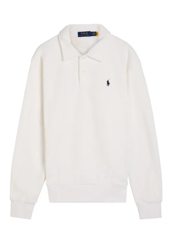 Polo Ralph Lauren Fleece Polo Jumper With Embroidered Designer Crest - Ecru